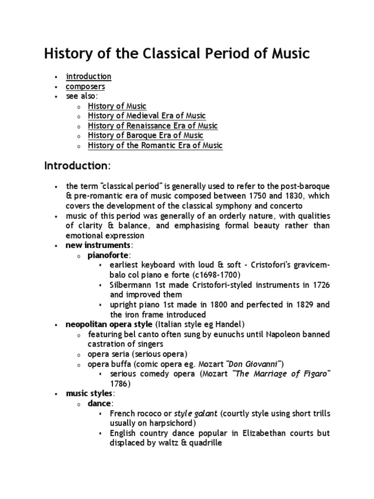 History of The Classical Period of Music | PDF | Opera | Classical ...