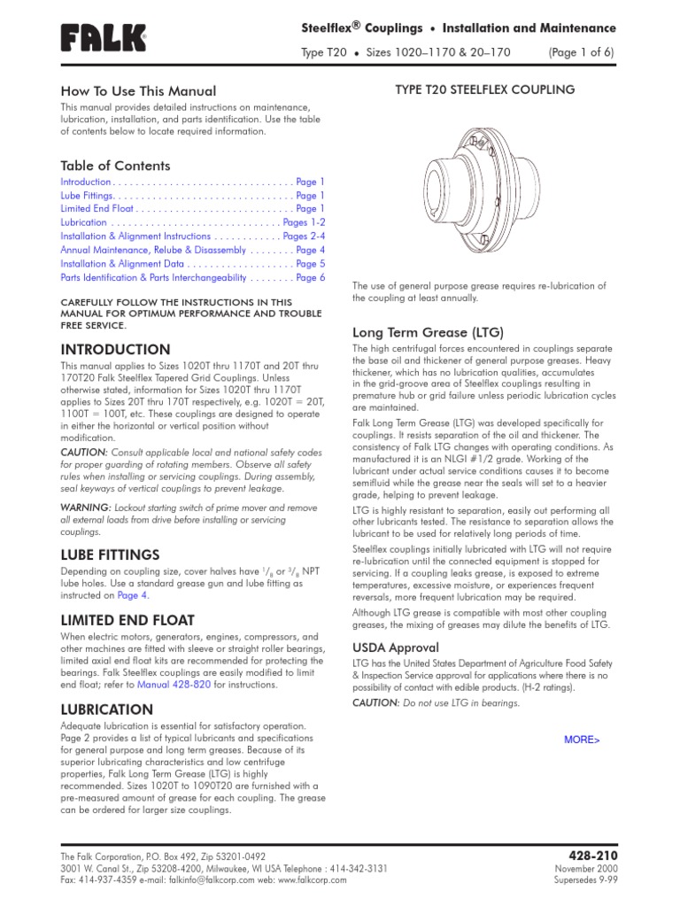 How To Use This Manual: Type T20 Steelflex Coupling | PDF | Lubricant ...