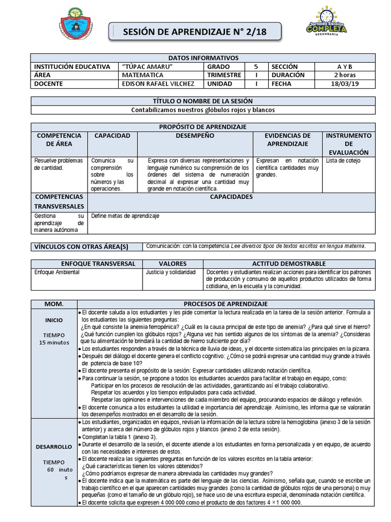 Sesion de Aprendizaje | PDF | Maestros | Aprendizaje