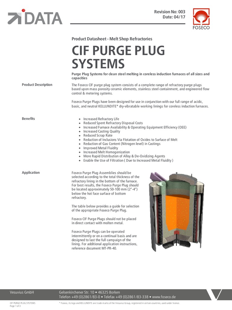 Foseco CIF Purge Plug Systems Guide | PDF | Refractory | Metals