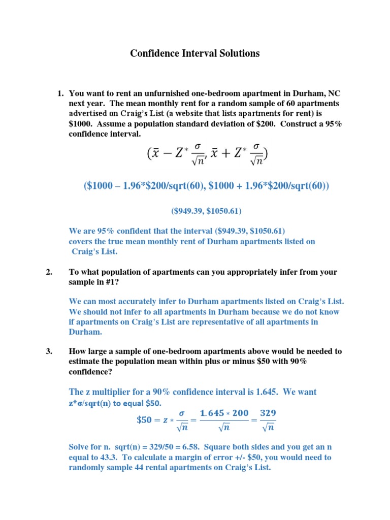 Confidence Interval Solutions | PDF | Confidence Interval | Statistical Inference