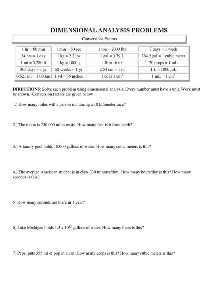 Dimensional Analysis Problems | PDF