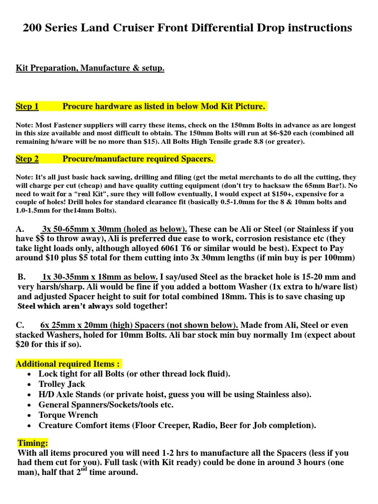 200 Series Diff Drop Instruction | PDF | Nut (Hardware) | Screw