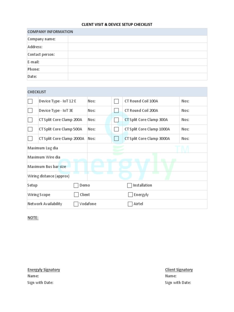 Company Information: Client Visit & Device Setup Checklist | PDF