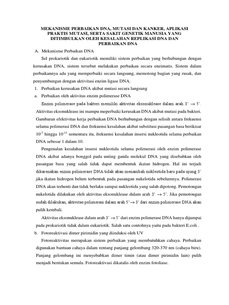 Mekanisme Perbaikan DNA | PDF