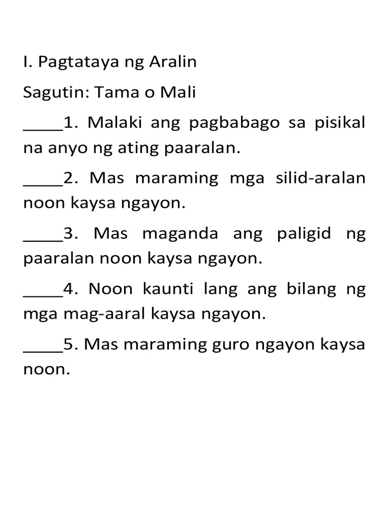 Pagtataya NG Aralin | PDF