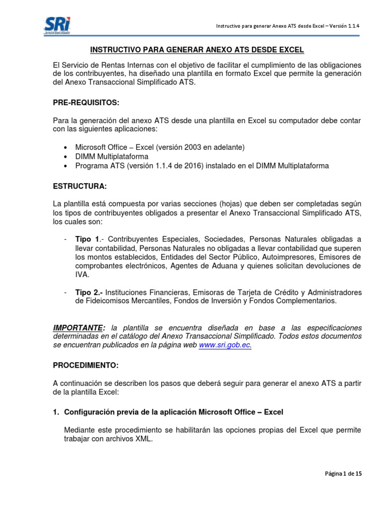 Instructivo Generar Anexo ATS Desde Excel 2016 | PDF | Microsoft Office | Microsoft Excel