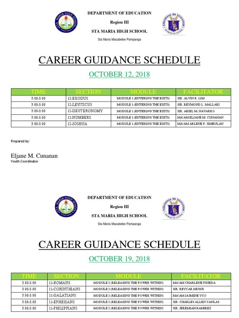 Career Guidance Schedule | PDF