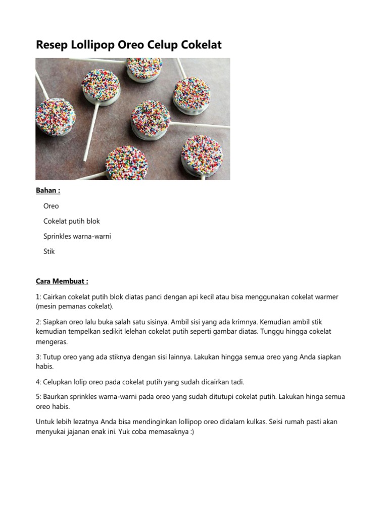 Lollipop Oreo Celup Cokelat | PDF