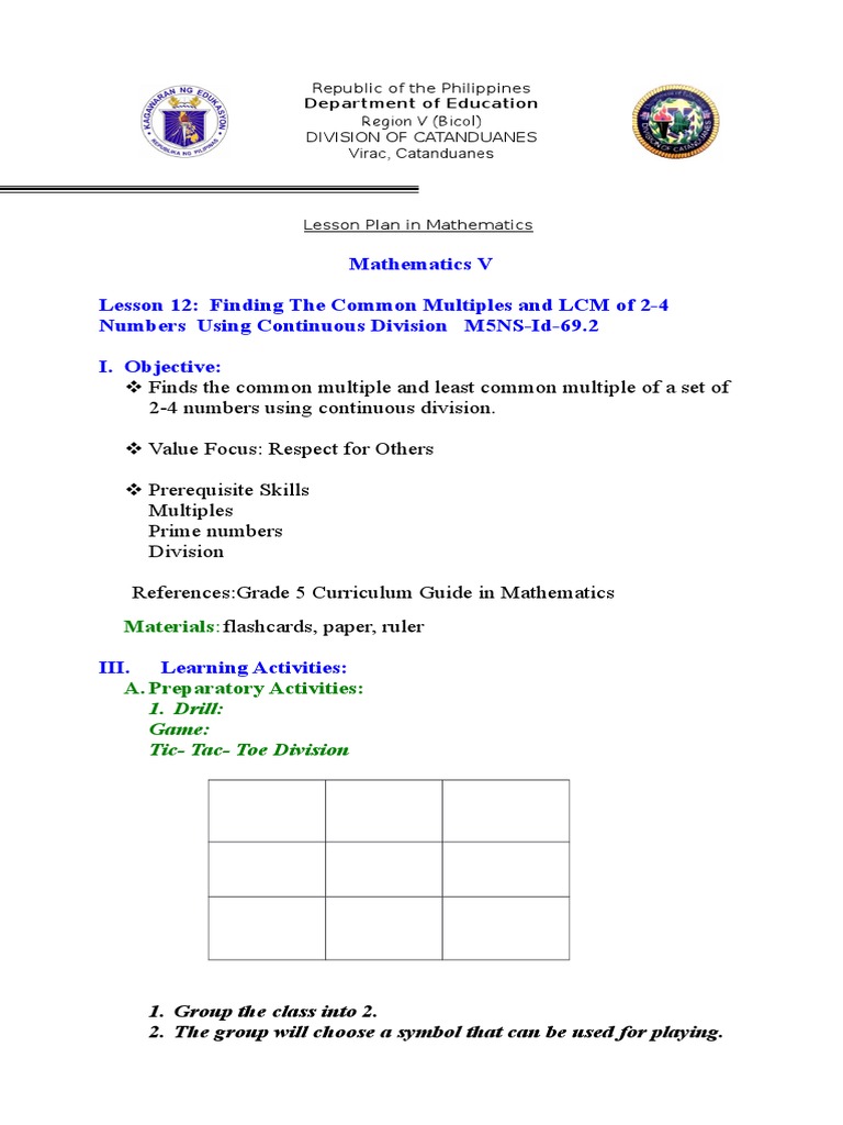 Lesson 12 - Finding The Common Multiple and LCM | PDF | Division (Mathematics) | Behavior ...