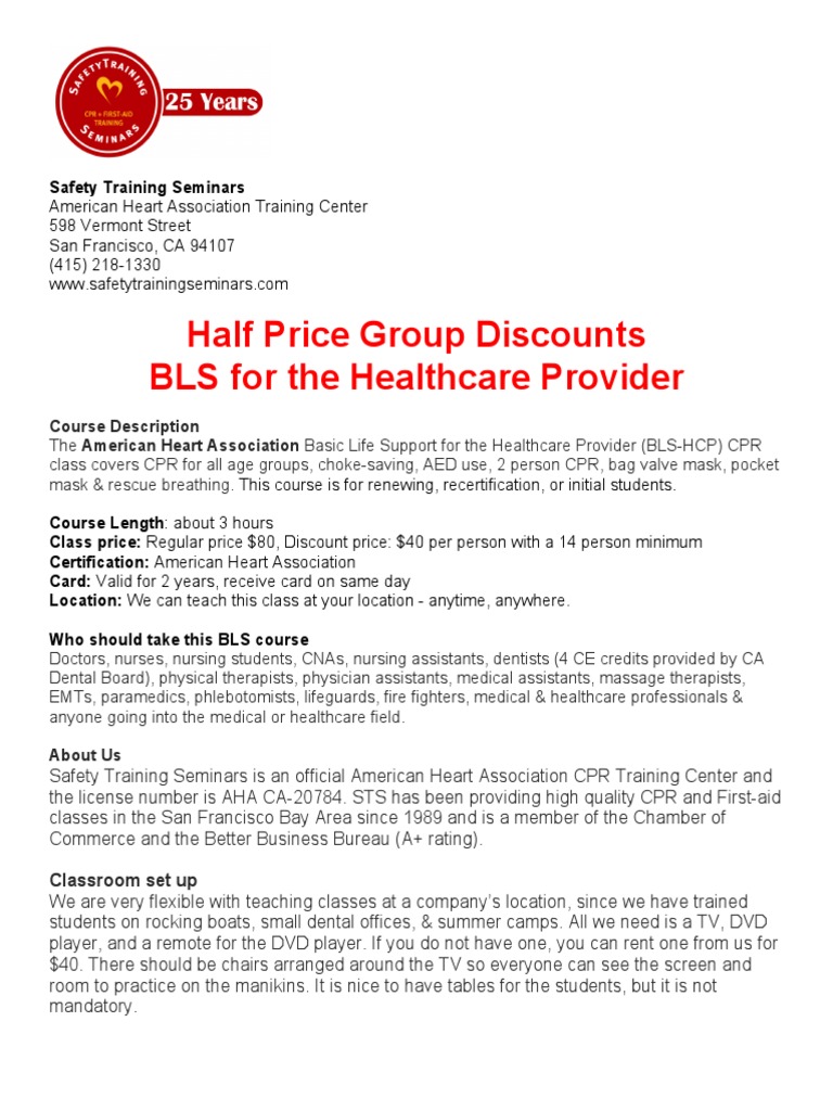 Half Price Group Discounts BLS For The Healthcare Provider | PDF ...