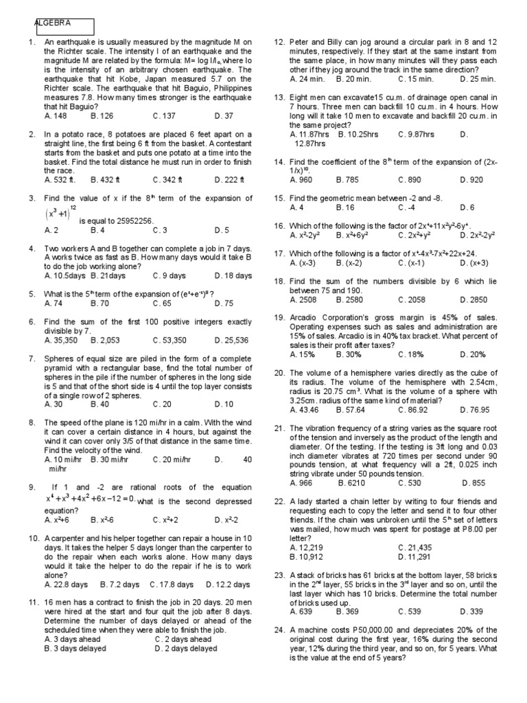 Handouts - Algebra | PDF | Sphere | Volume