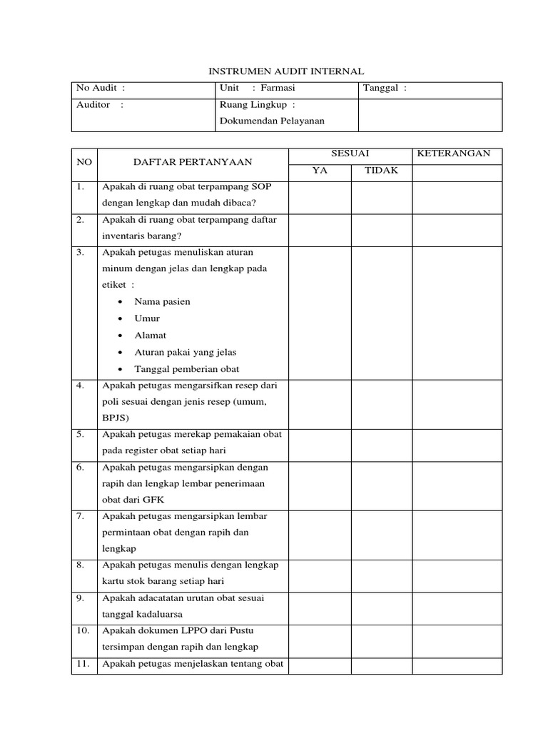 Instrumen Audit Interna Farmasi | PDF