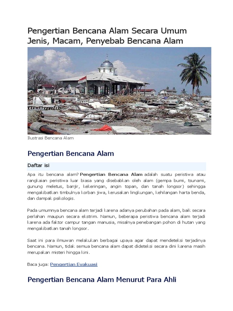 Pengertian Bencana Alam Secara Umum Jenis | PDF | Pengembangan Diri ...