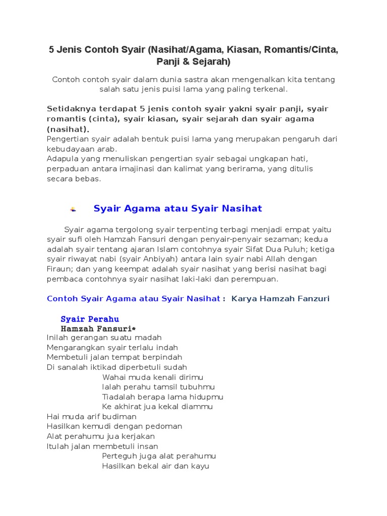 5 Jenis Contoh Syair | PDF