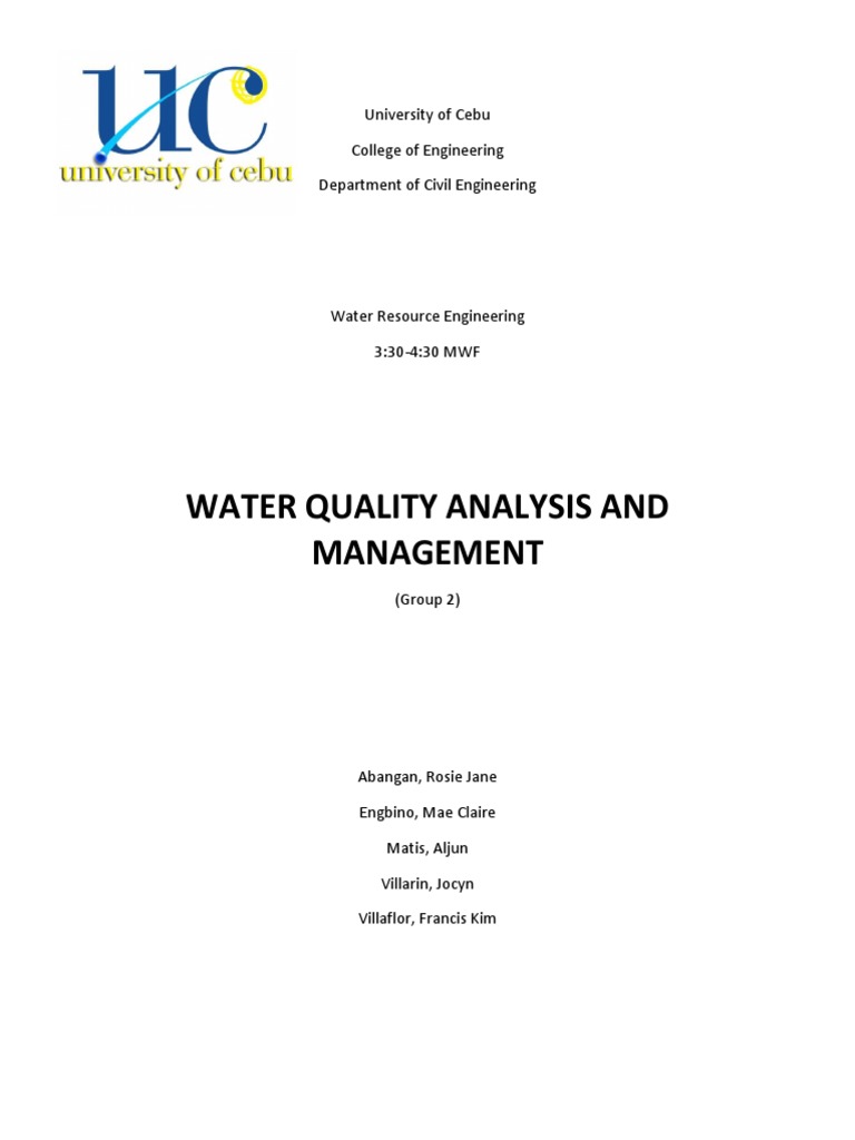 Water Quality Analysis and Management: University of Cebu College of ...