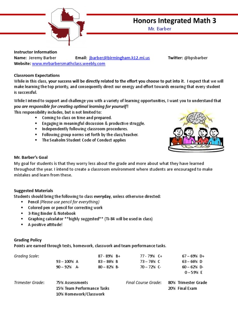 Honors Integrated Math 3 Syllabus | PDF | Homework | Teaching Mathematics