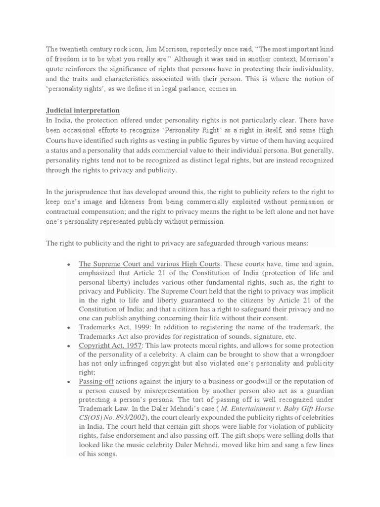 Ipr Assignment | PDF | Personality Rights | Privacy