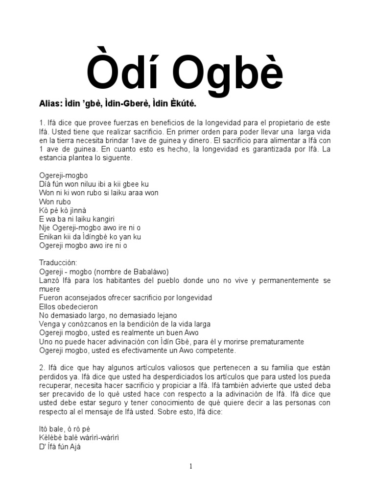Significado de Òdí Ogbè en Ifá | PDF | Santeria | Religión étnica