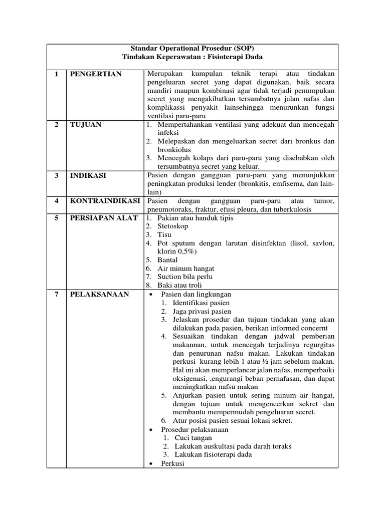 Standar Operational Prosedur Fisioterapi Dada | PDF