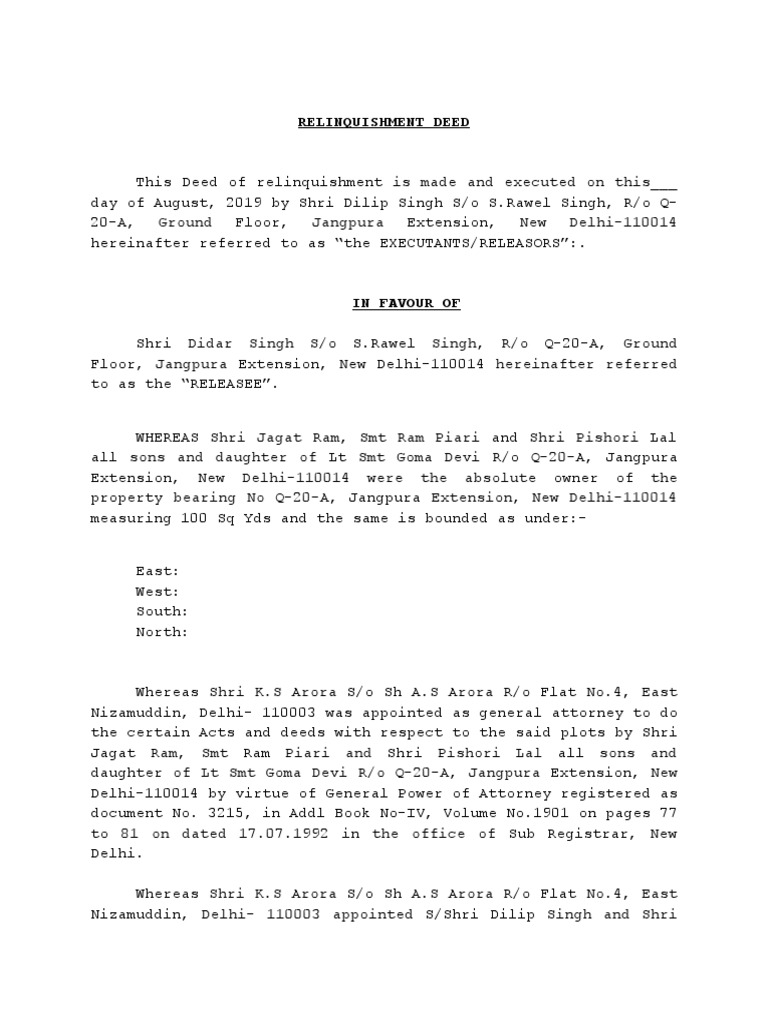 Relinquishment Deed | PDF | Deed | Property Law