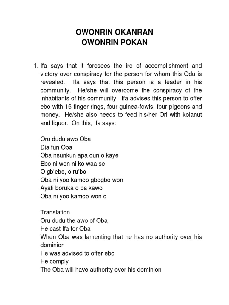 Owonrin Okanran: Ebo Offerings and Guidance | PDF | Nature