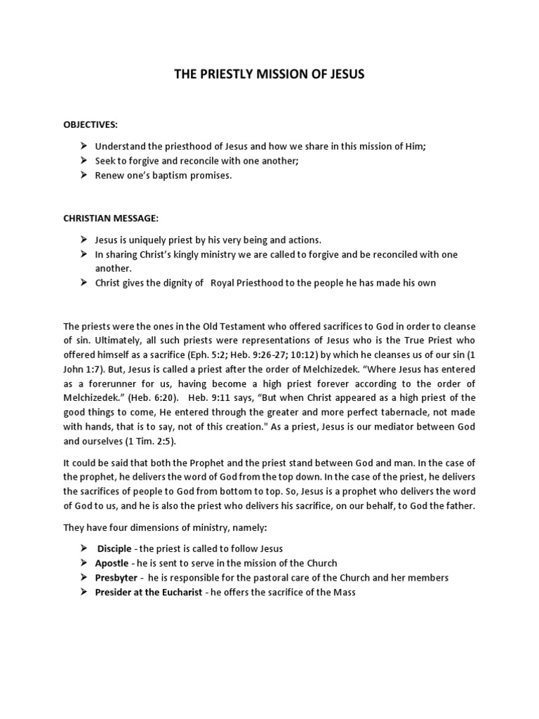 Understanding Jesus' Priestly Mission | PDF | Sacrifice | Jesus