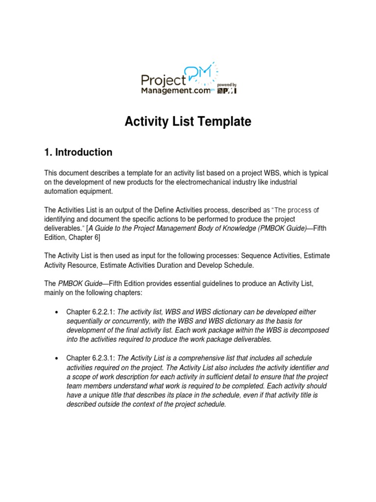 Activity List Template | Download Free PDF | Specification (Technical ...