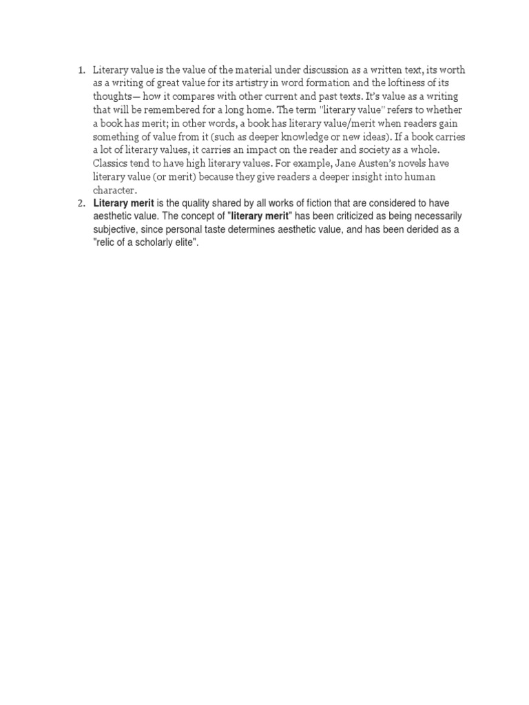 Literary Merit Is The Quality Shared by All Works of Fiction That Are ...