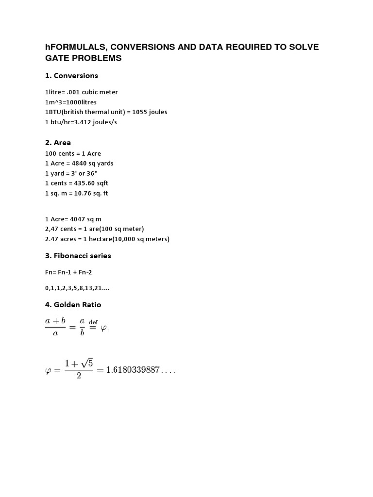 Hformulals, Conversions and Data Required To Solve Gate Problems 1 ...
