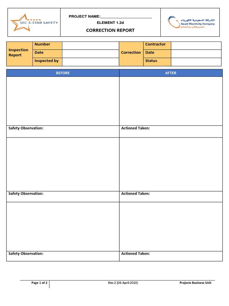 Correction Report: Inspection Number Correction Contractor Date Date ...