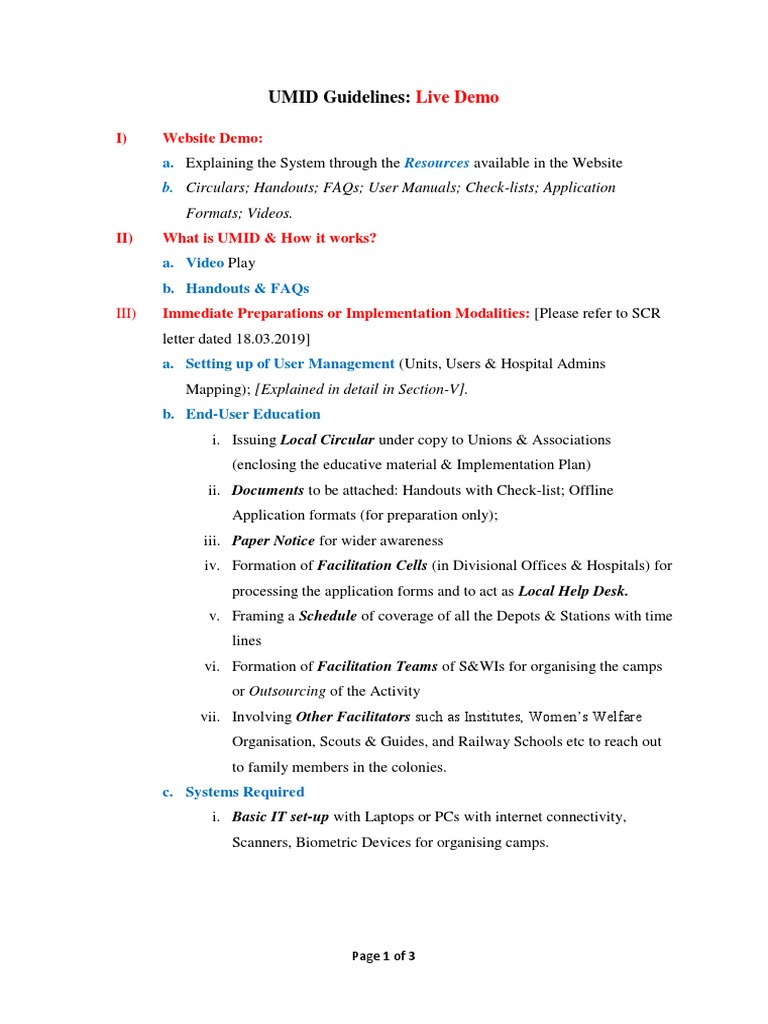 Railway UMID Guide Line | PDF | Websites | Information And ...