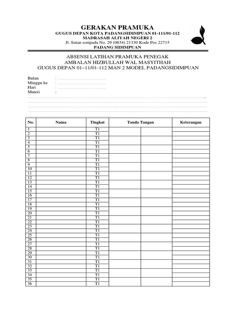 Absensi Latihan Pramuka | PDF