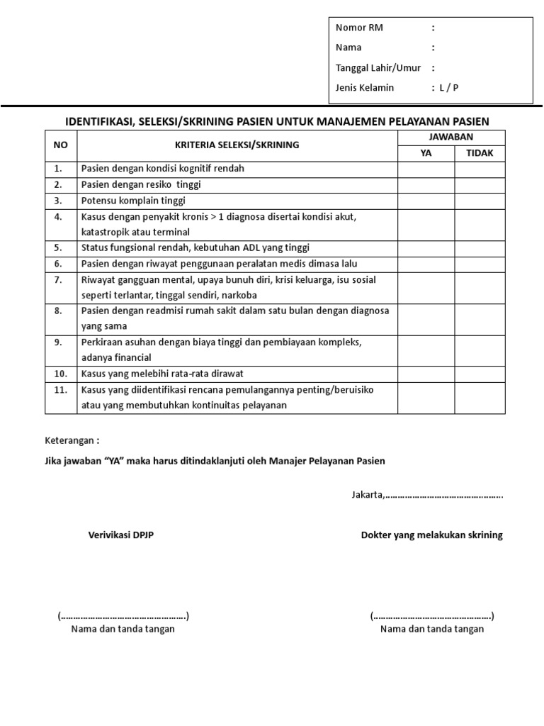 Formulir Identifikasi Skrining Pasien | PDF