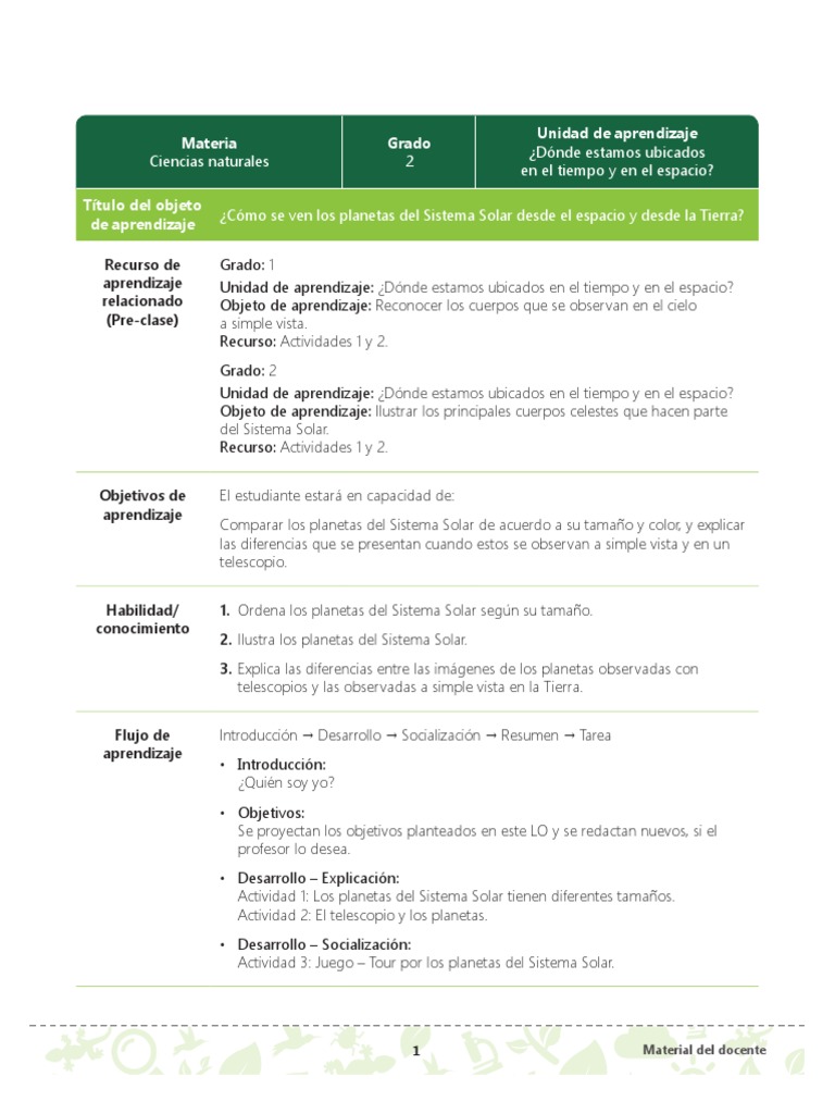 Unidad 1 Ciencias Grado 2 | PDF | Planetas | Sistema solar