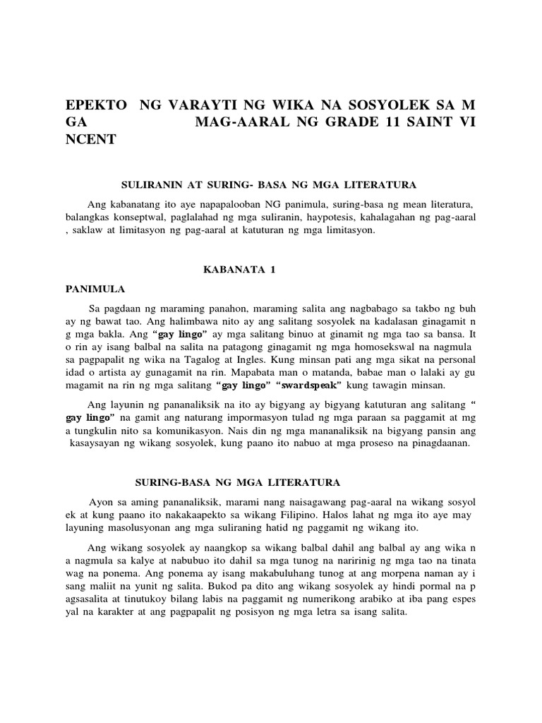 Epekto NG Varayti NG Wika Na Sosyolek Sa | PDF
