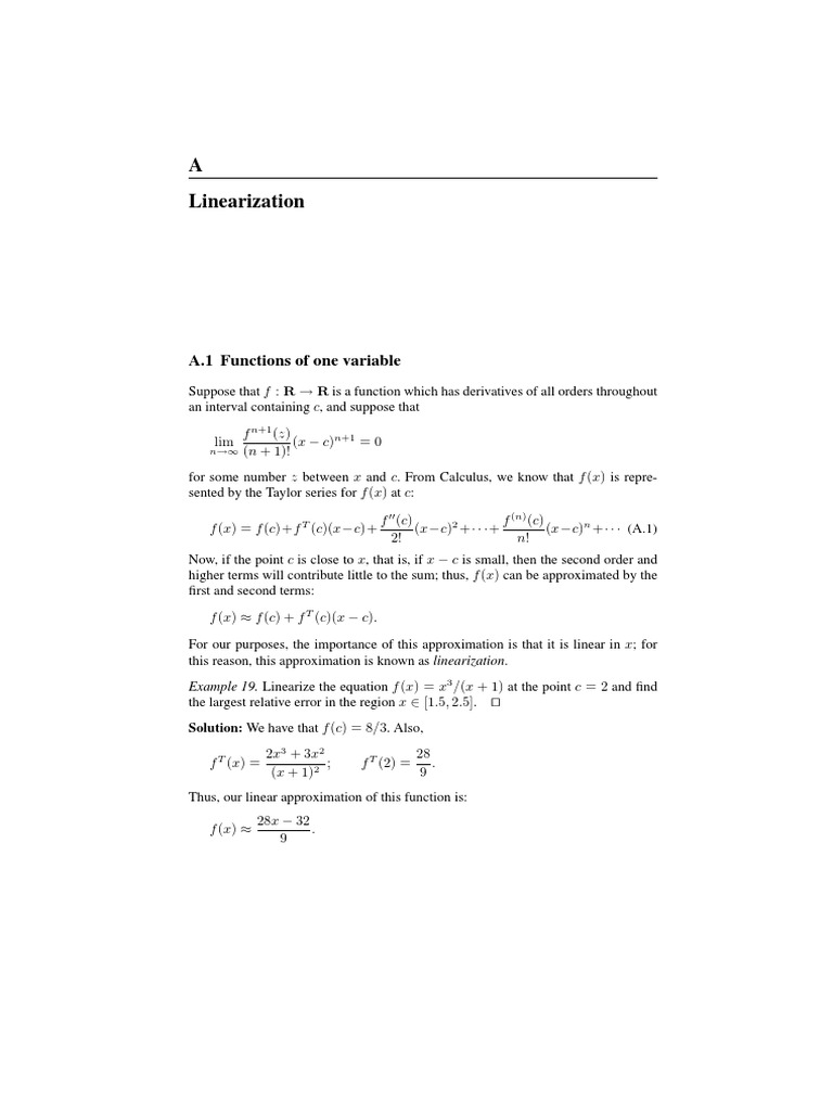 A Linearization: A.1 Functions of One Variable | PDF | Maxima And Minima | Equations