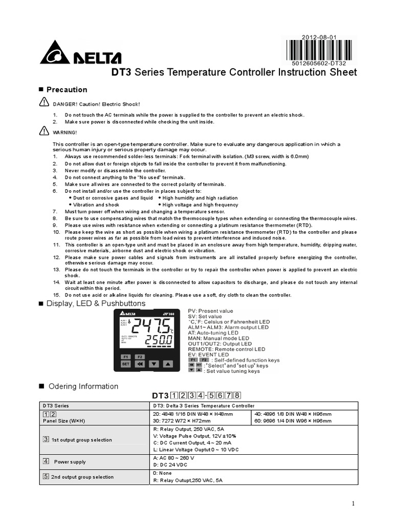 Delta DT3 Manual | PDF | Thermocouple | Control Theory