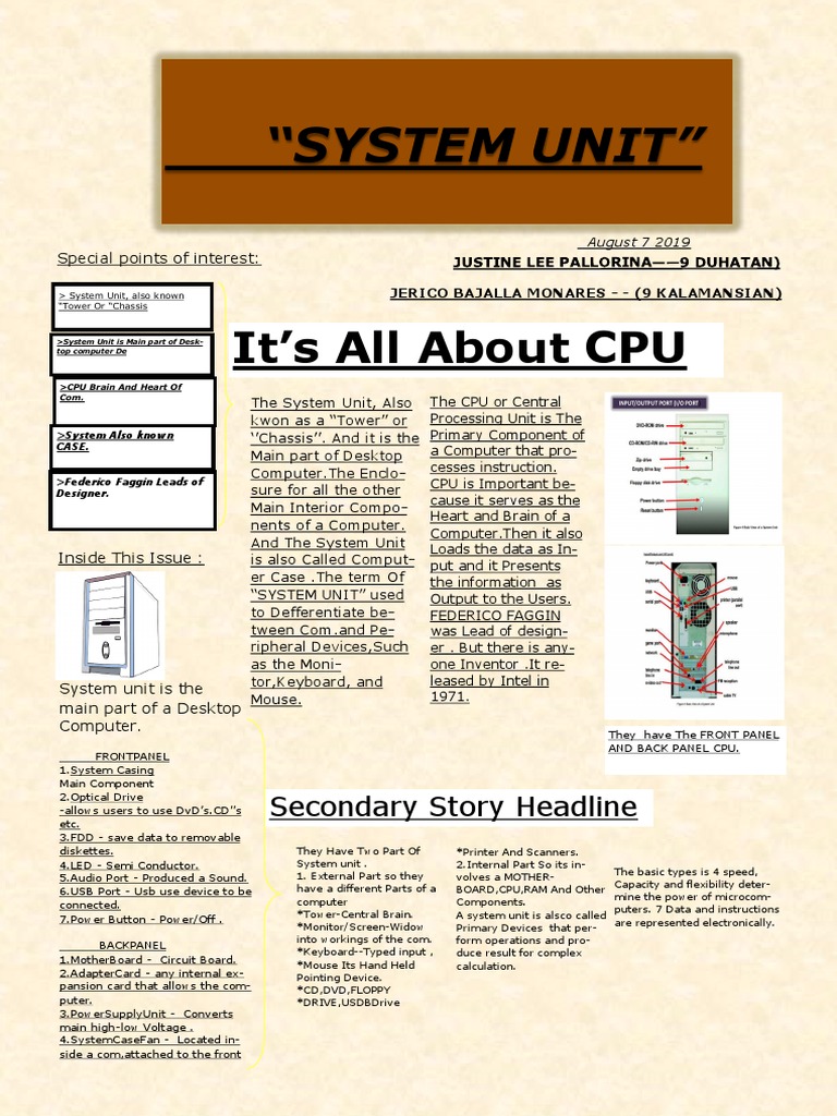 "System Unit": It's All About CPU | PDF | Floppy Disk | Computer Hardware