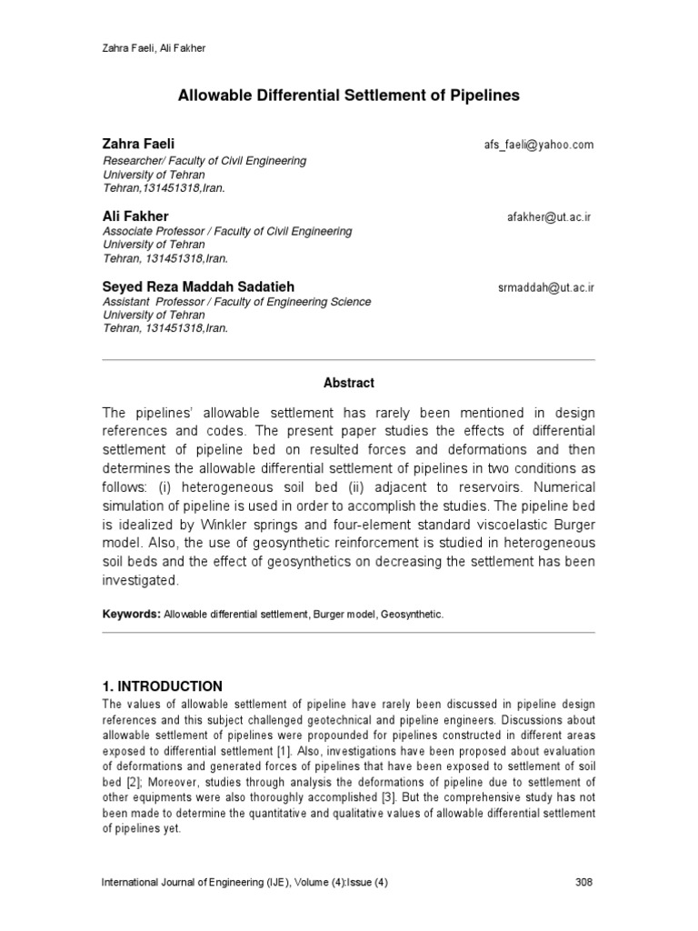 Allowable Differential Settlement in Pipelines | PDF | Bending ...