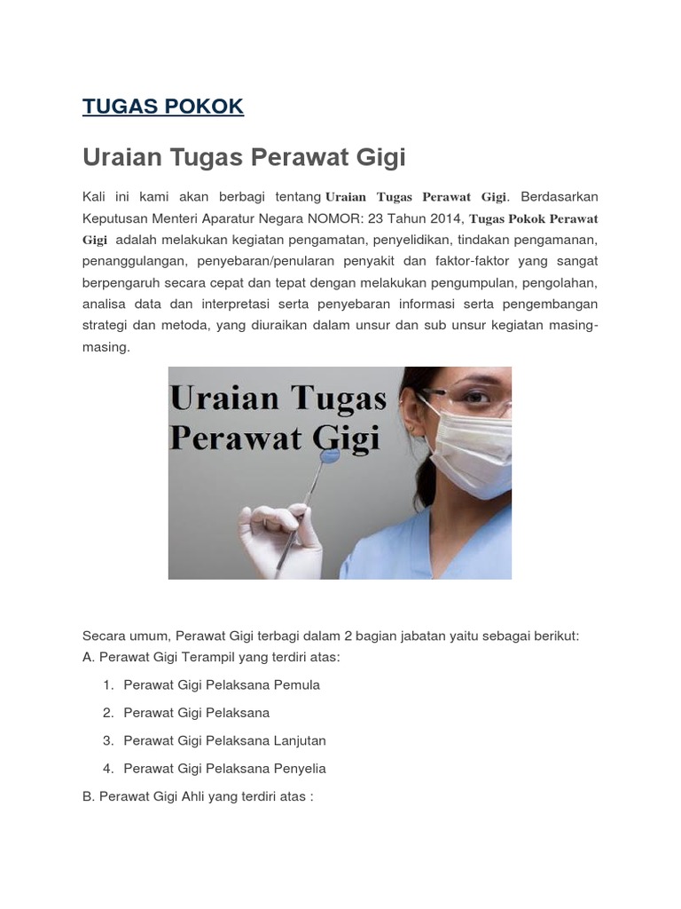 TUGAS POKOK Perawat Gigi | PDF
