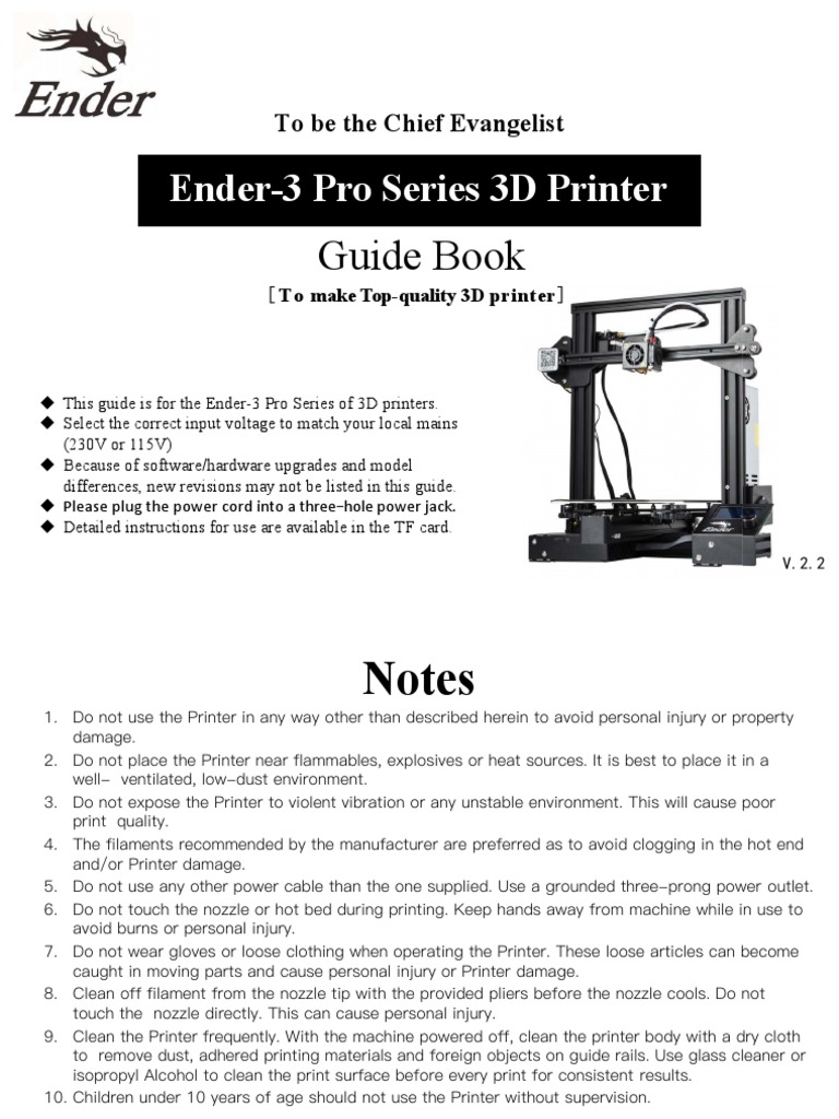 User Manual - Ender-3 Pro - EN v.2.2 | PDF | 3 D Printing | Printer (Computing)