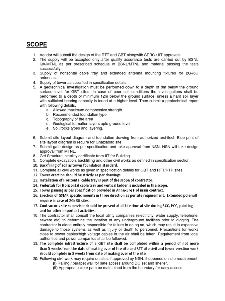 GBT - RTT - RTP Site Civil Tower and Earthing Scope | PDF | Structural ...