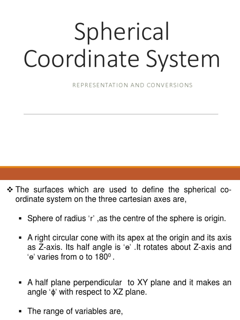 Spherical Coordinate System | PDF | Cartesian Coordinate System | Sphere