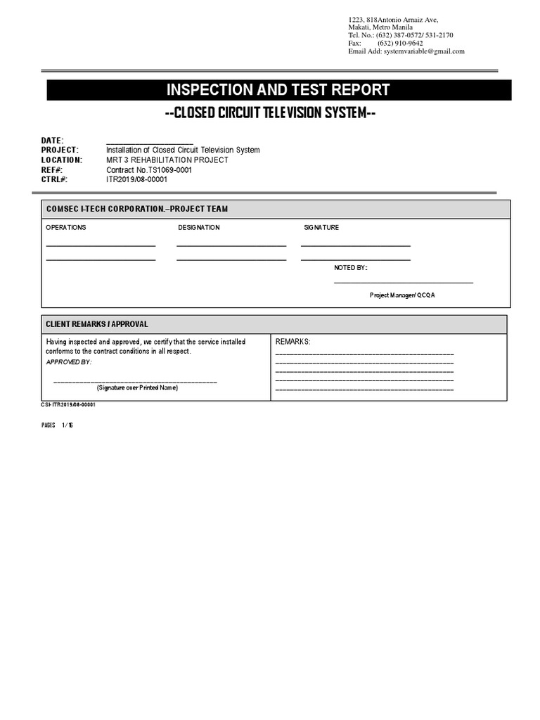 CCTV System Inspection Report | PDF | Buildings And Structures