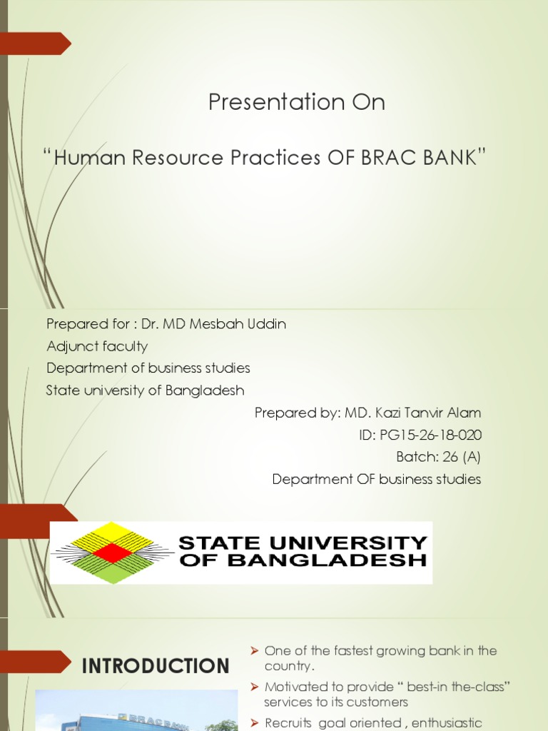 Presentation On " ": Human Resource Practices OF BRAC BANK | Download Free PDF | Human Resources ...