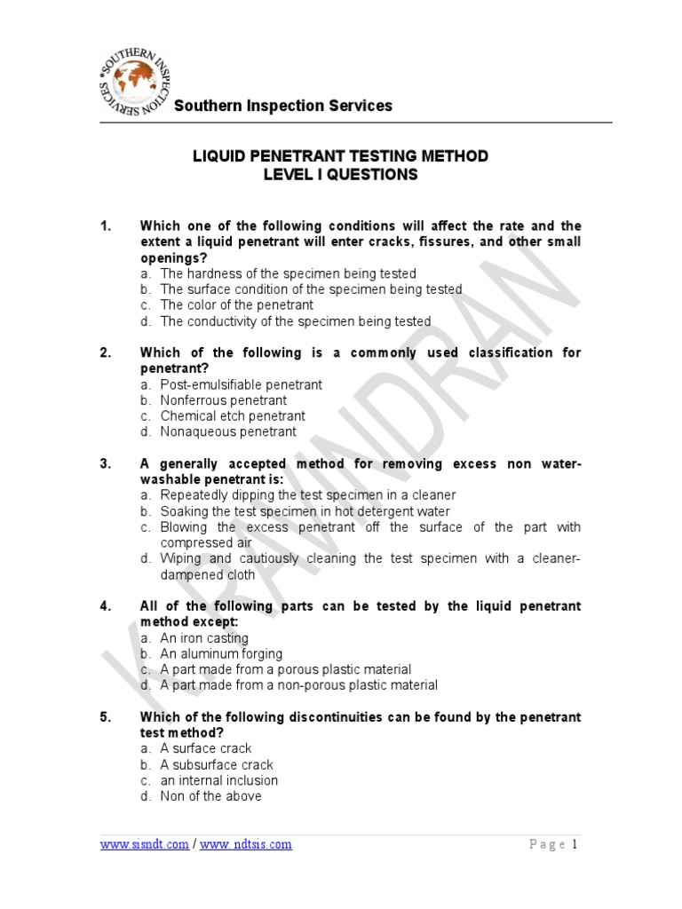 Basic NDT - PT QB - 1 | PDF | Building Engineering | Applied And Interdisciplinary Physics