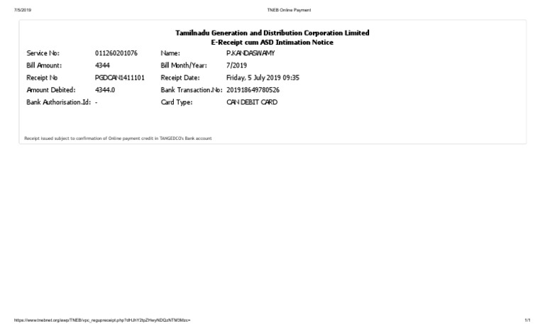 TNEB Online Payment | PDF | Payments | Receipt