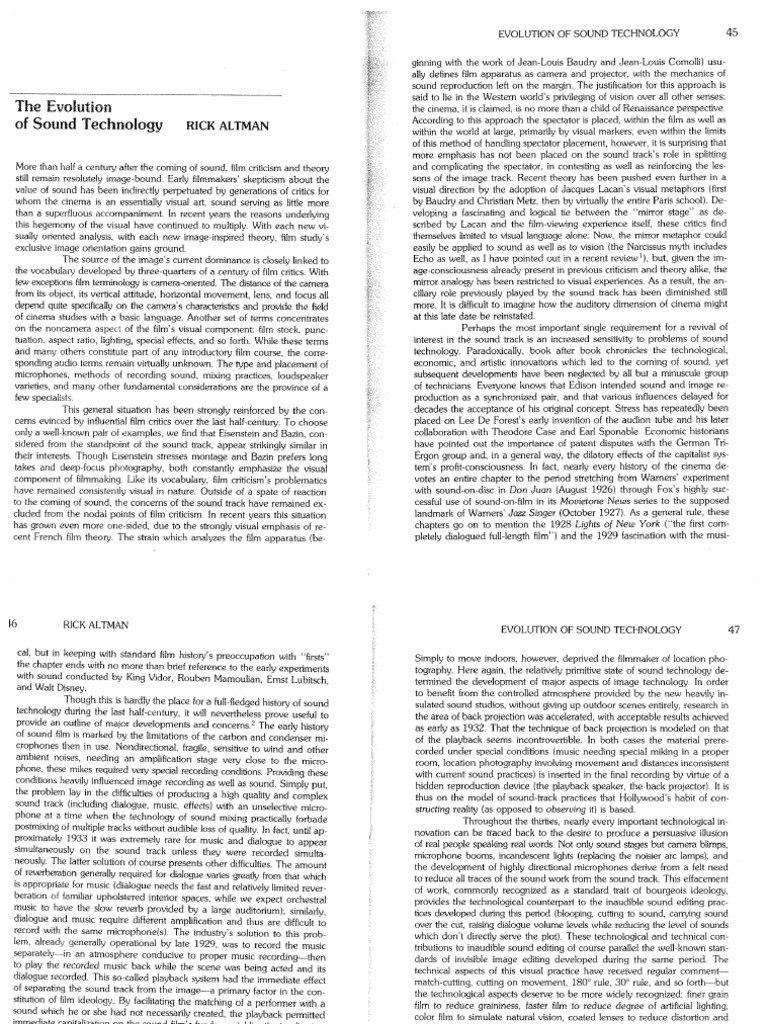 Altman, Rick - The Evolution of Sound Technology PDF | PDF