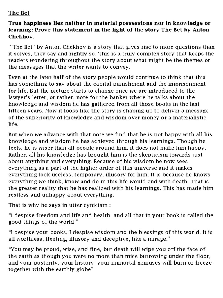 The Bet | PDF | Wisdom | Knowledge